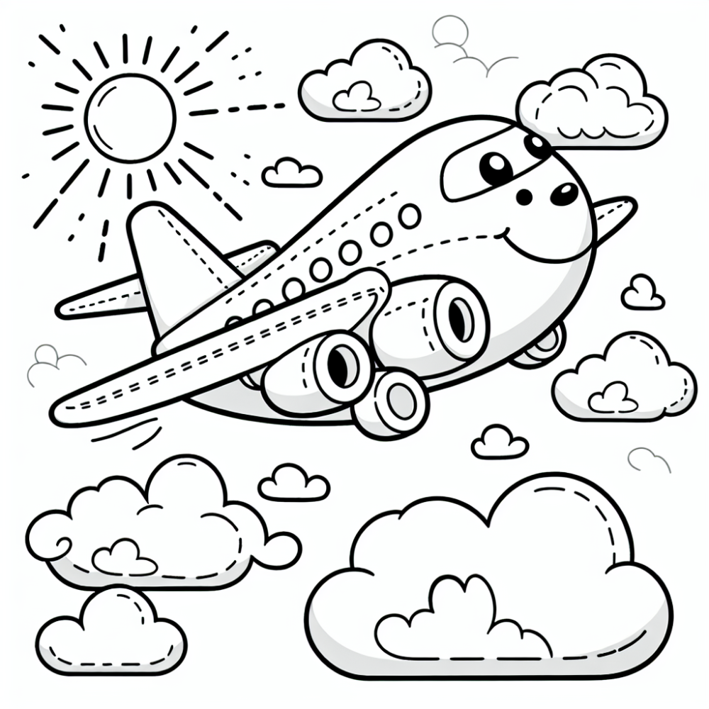 Coloring Page: Airplane Flying Color Page for Kids