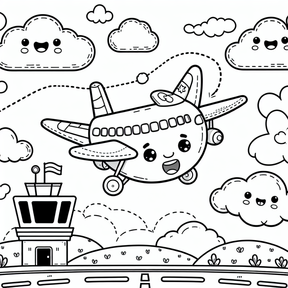 Coloring Page: Cartoon Airplane Color Page for Kids