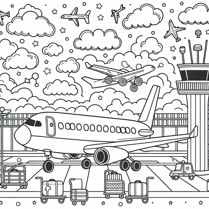 Coloring Page: Airport Adventure: Color Page for Kids