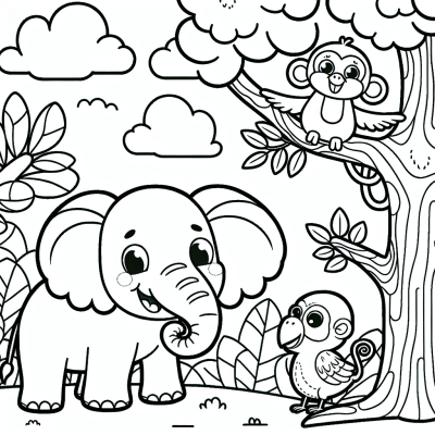 Coloring Page: Fun Animal Scene Color Page for Kids