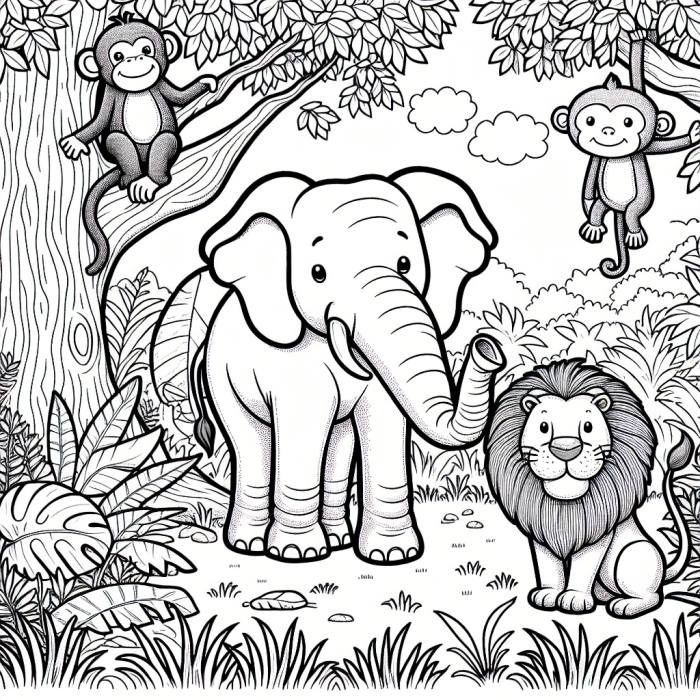 Coloring Page: Fun Color Page for Kids: Jungle Animals