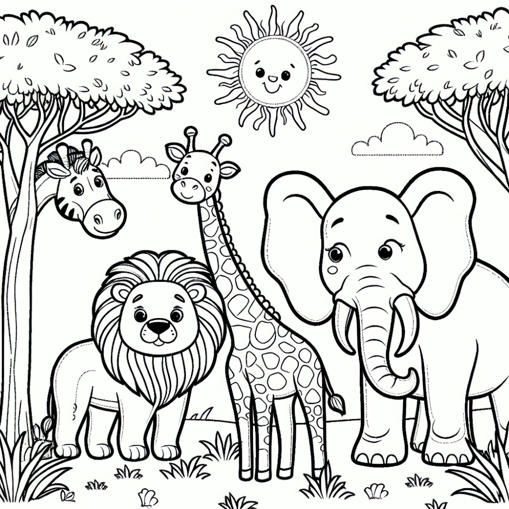 Coloring Page: Charming Animal Friends Color Page for Kids