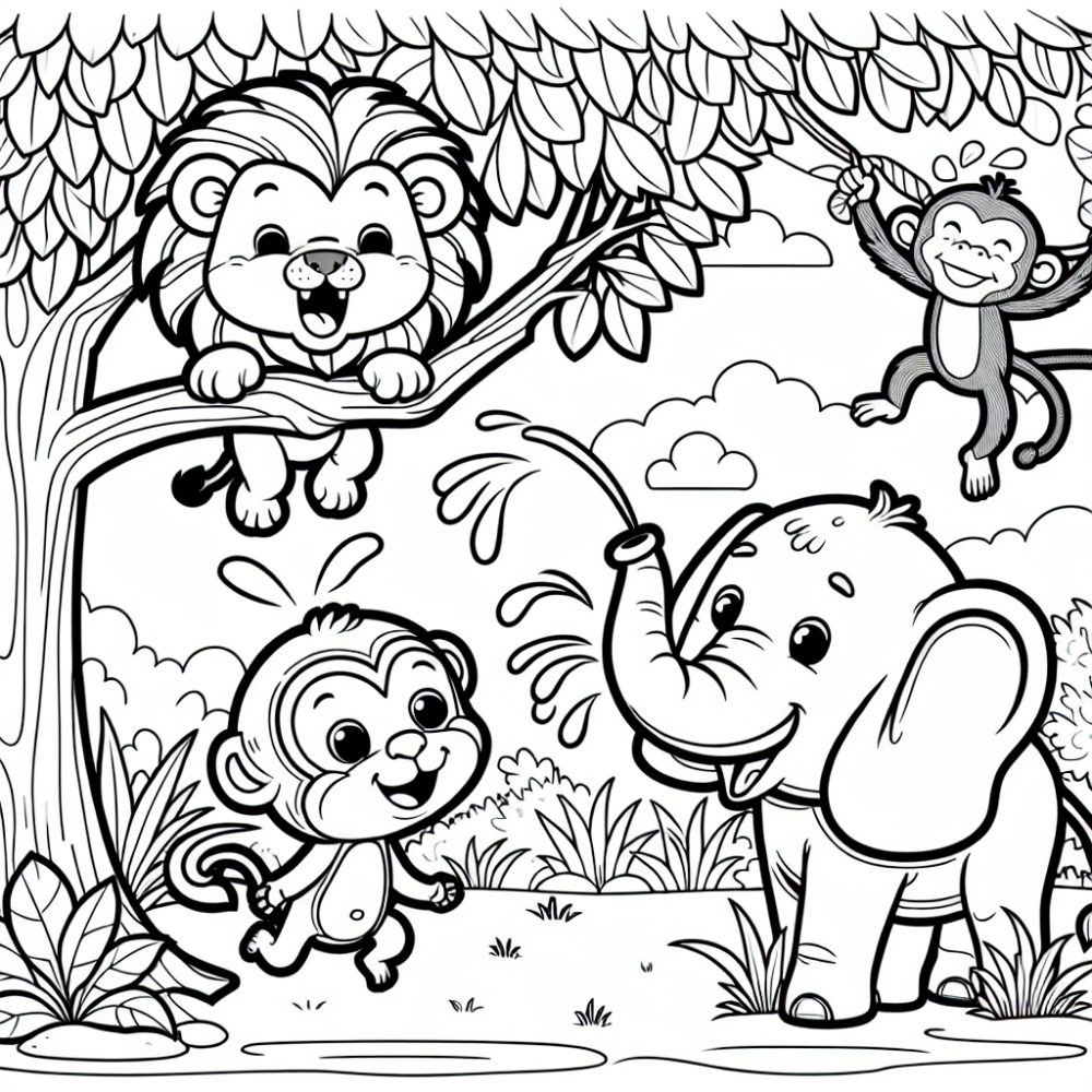 Coloring Page: Fun Jungle Animals Color Page for Kids