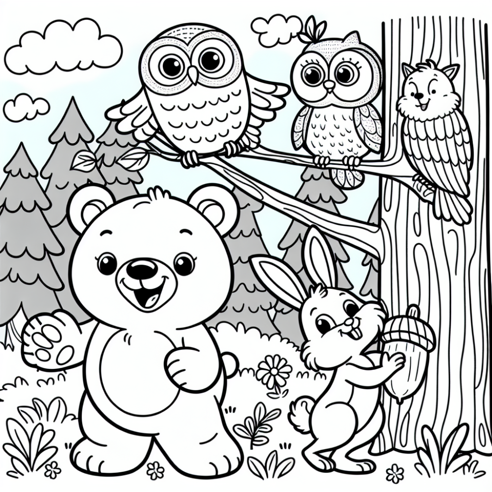 Coloring Page: Charming Forest Animals Color Page for Kids