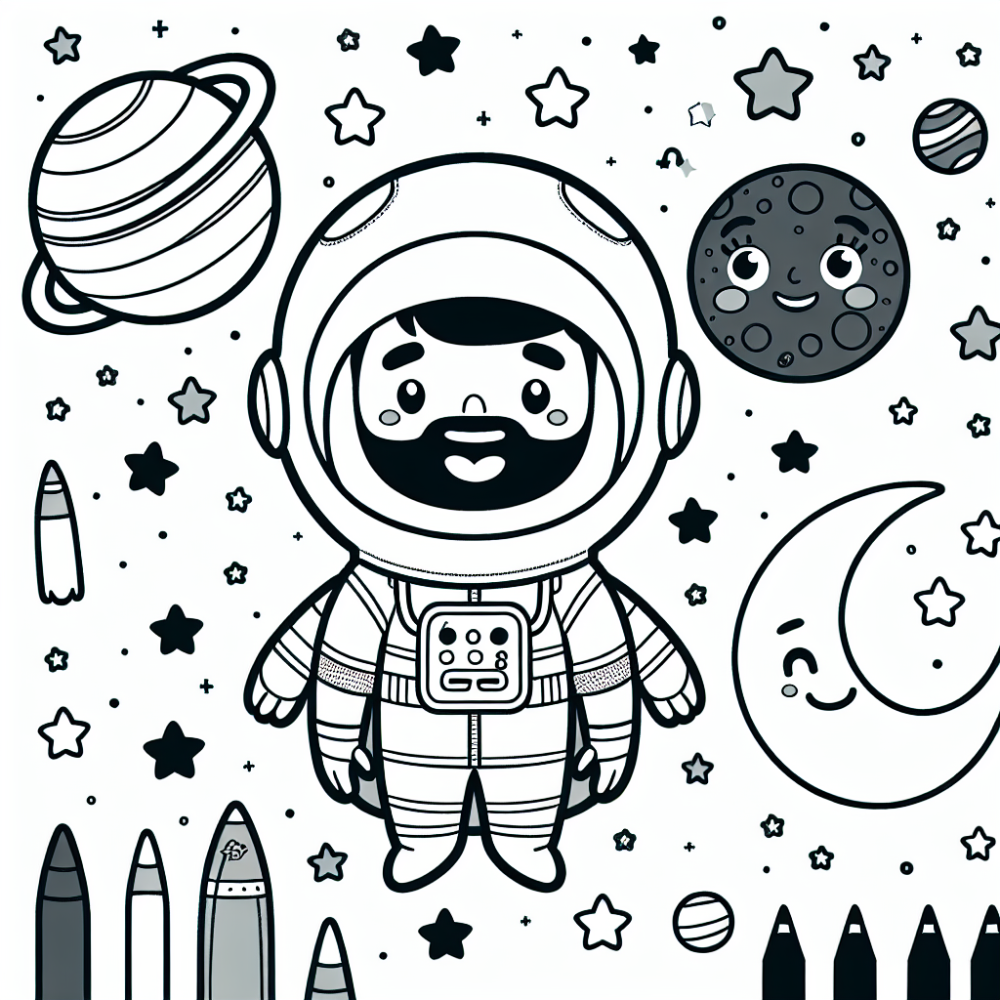 Coloring Page: Color Page for Kids: Astronaut Exploring Outer Space