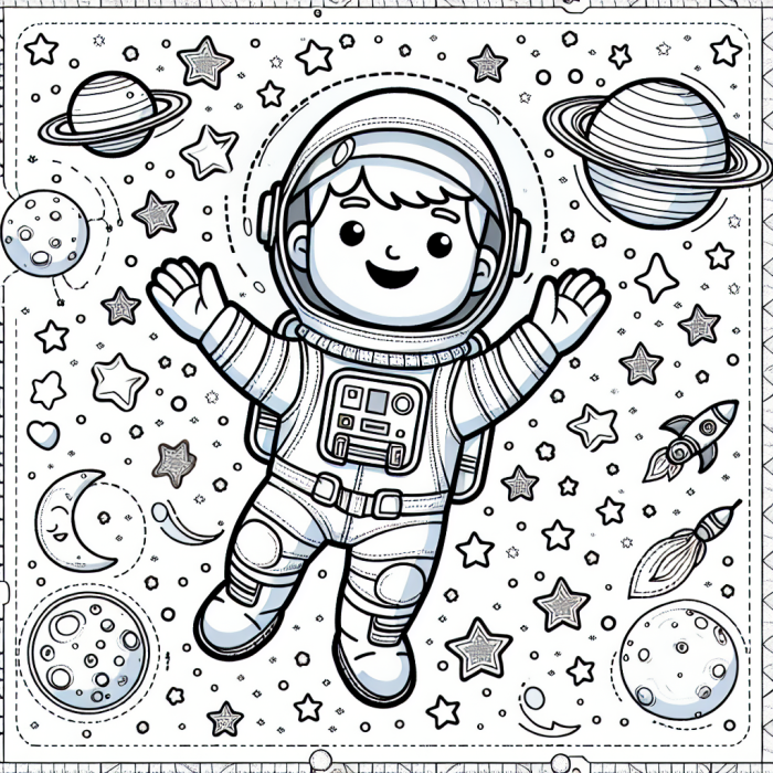 Coloring Page: Color Page for Kids: Adventures of a Space Astronaut