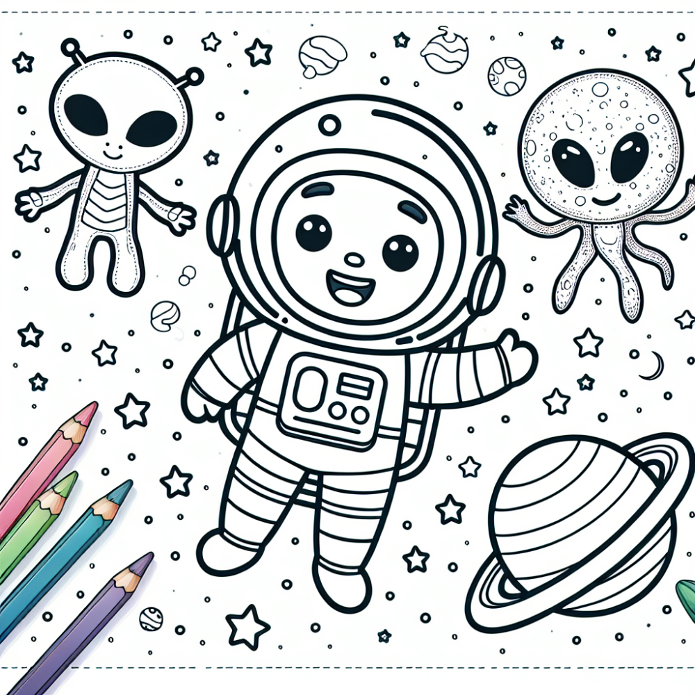 Coloring Page: Space Themed Color Page for Kids