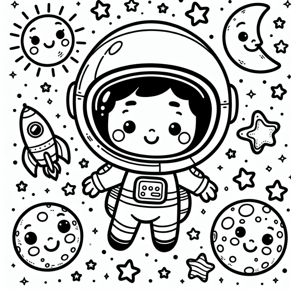 Coloring Page: Color Page for Kids: Fun Space Adventure