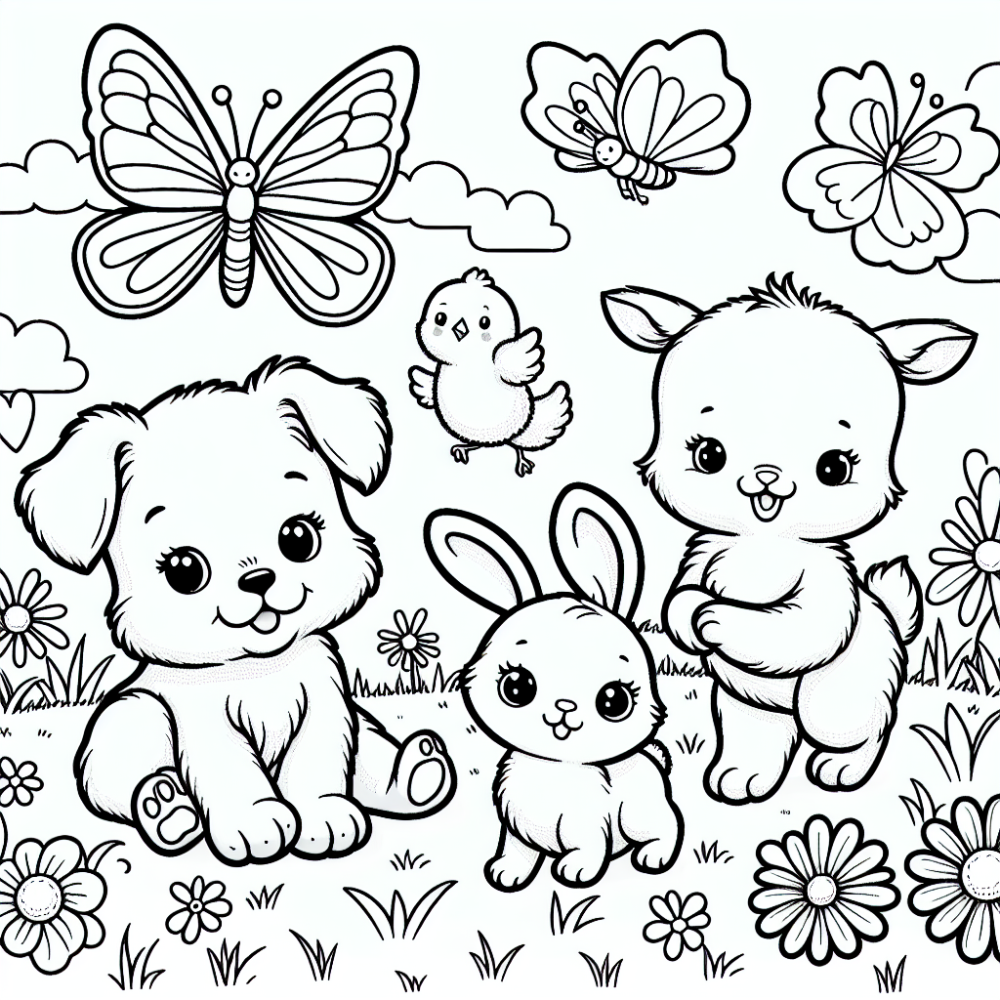 Coloring Page: Adorable Animal Friends Color Page for Kids
