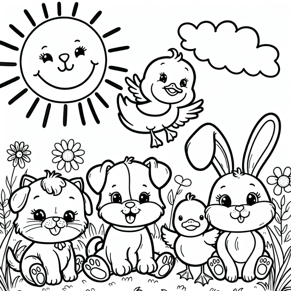 Coloring Page: Adorable Animal Friends Color Page for Kids