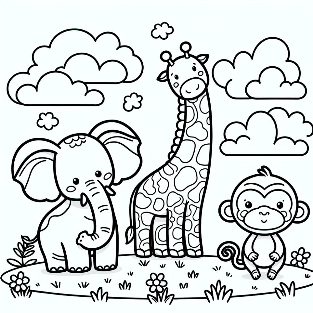 Coloring Page: Cute Safari Color Page for Kids