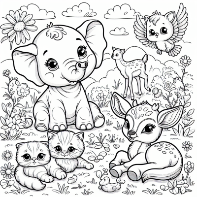 Coloring Page: Adorable Animal Friends Color Page for Kids