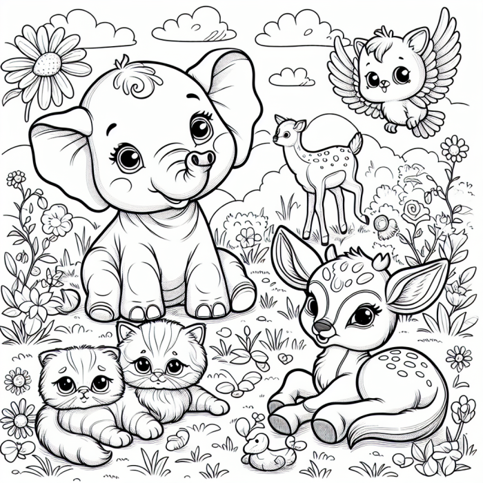 Coloring Page: Adorable Animal Friends Color Page for Kids