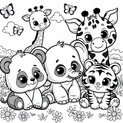 Coloring Page: Color Page for Kids with Adorable Baby Animals