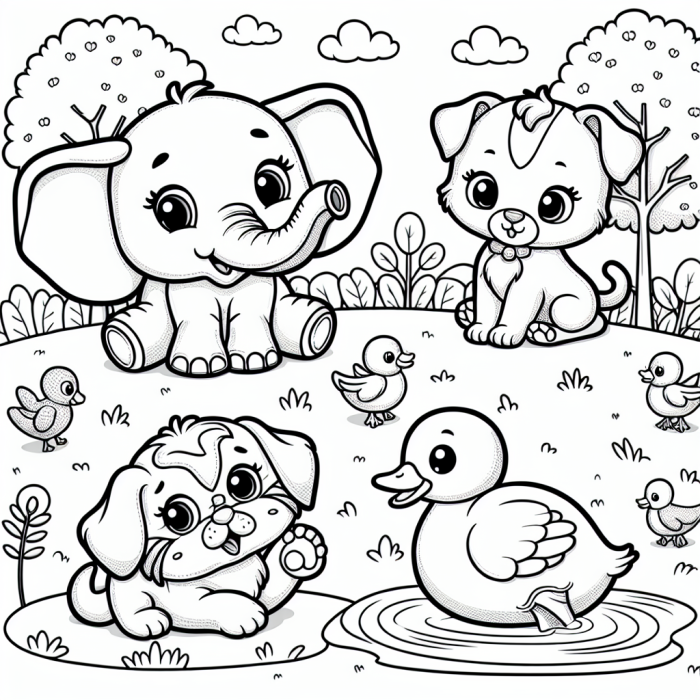Coloring Page: Cute Animal Friends Color Page for Kids