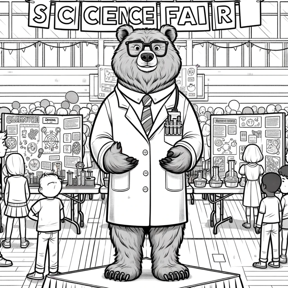 Coloring Page: Science Fair Bear - Engaging Color Page for Kids
