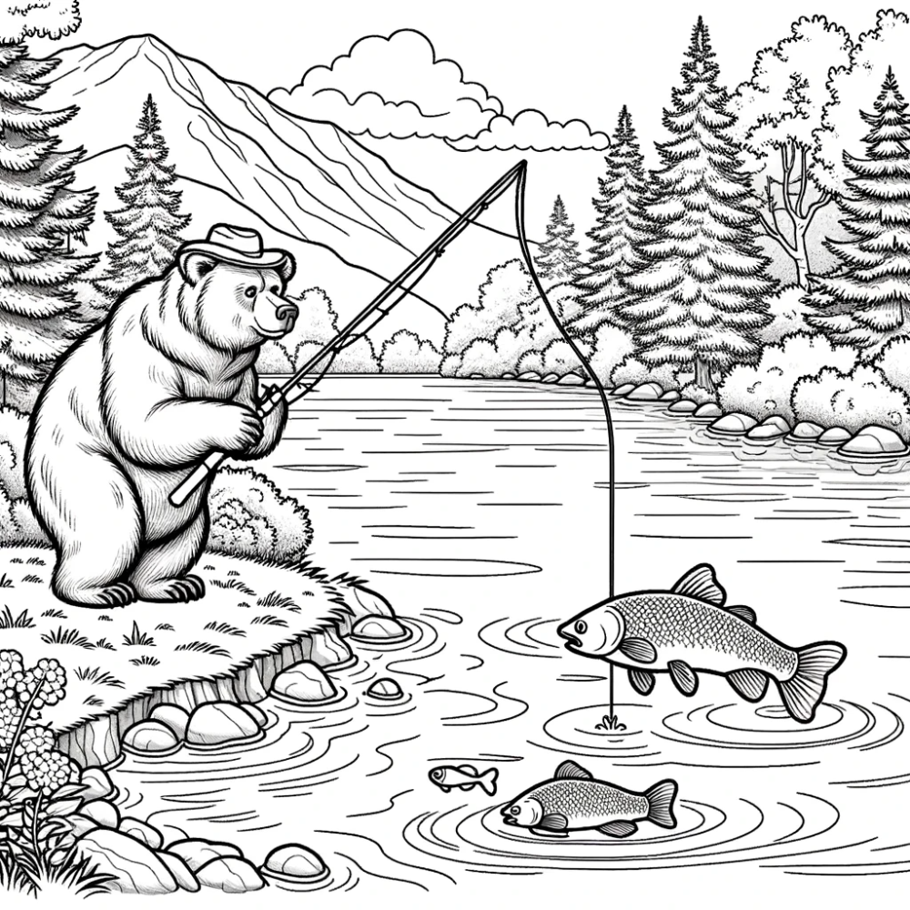 Coloring Page: Serene Lakeside Fishing - Color Page for Kids