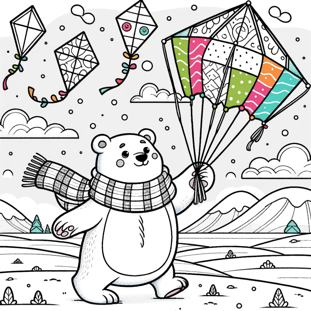 Coloring Page: Bear Kite Adventure - Free Color Page for Kids