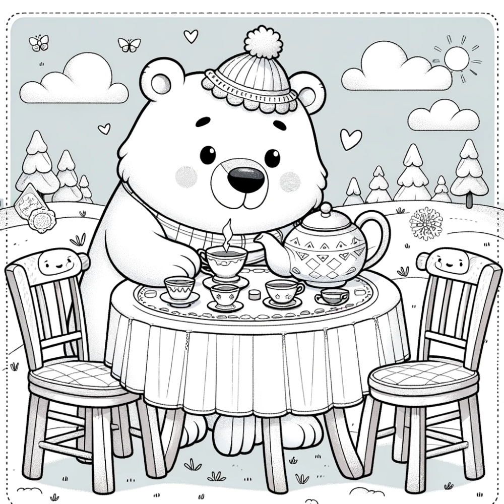 Coloring Page: Bear Tea Party Color Page for Kids - Creative Fun!