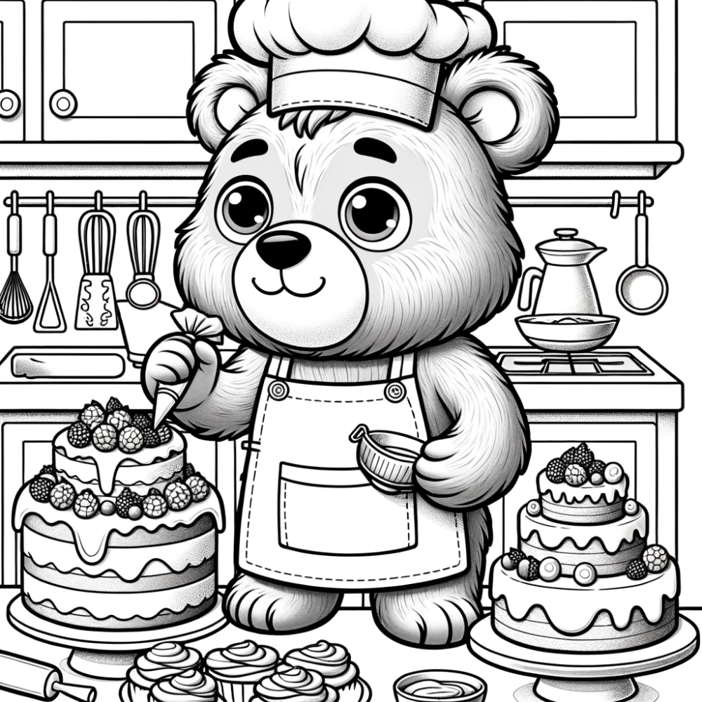 Coloring Page: Bear Chef Culinary Adventure - Free Color Page for Kids