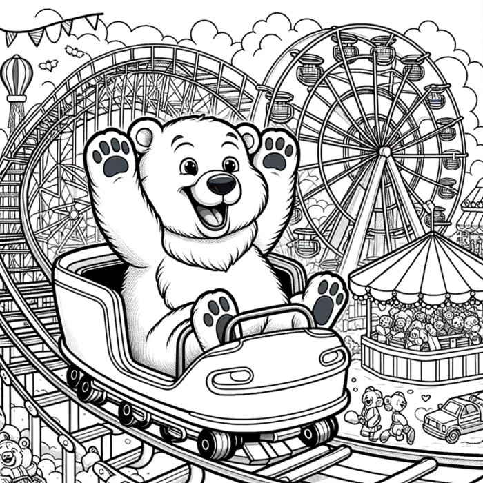 Coloring Page: Bear Roller Coaster Adventure - Free Color Page for Kids