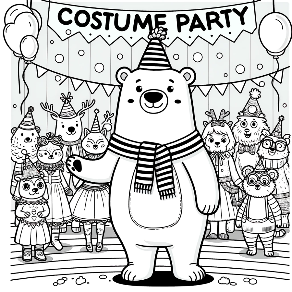 Coloring Page: Costume Party Animals Color Page for Kids