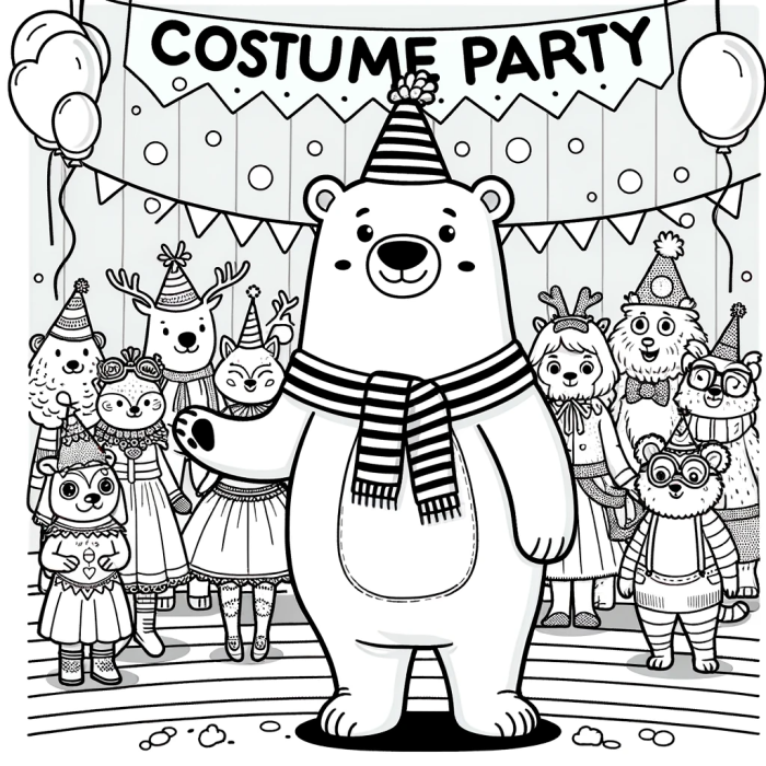 Coloring Page: Costume Party Animals Color Page for Kids