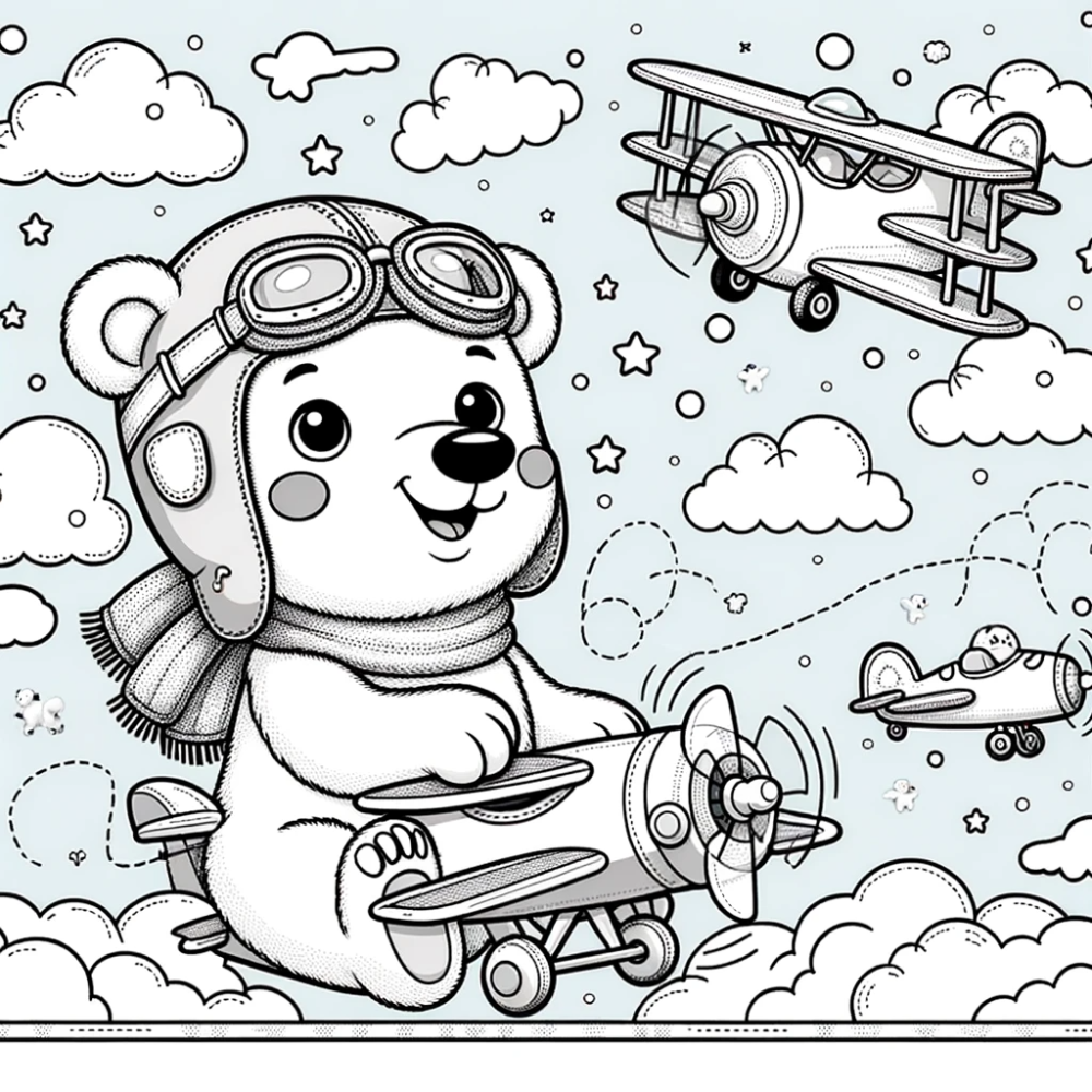 Coloring Page: Aviator Bear Color Page for Kids - Creative Sky-High Fun!