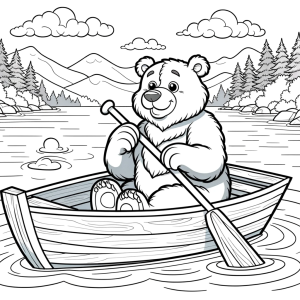 Coloring Page: Cheerful Bear Rowing Boat - Free Color Page for Kids