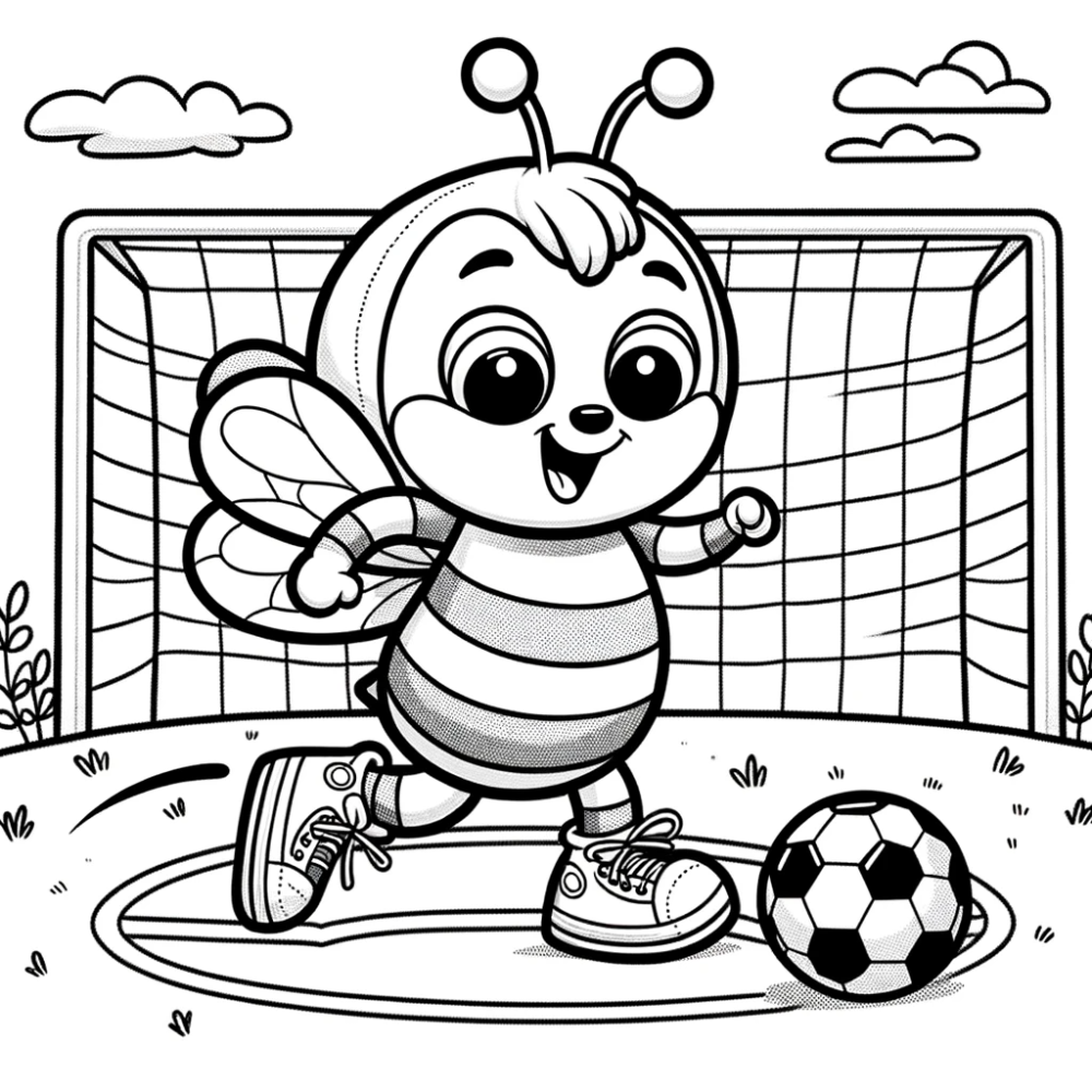 Coloring Page: Bee Soccer Game Fun Color Page for Kids