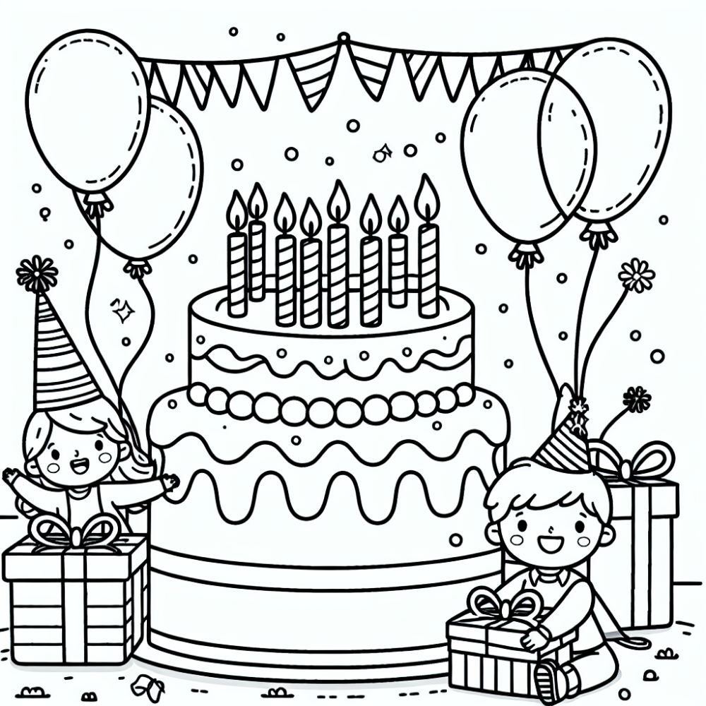 Coloring Page: Birthday Party Color Page for Kids