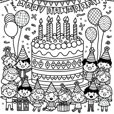 Coloring Page: Exciting Birthday Party Color Page for Kids