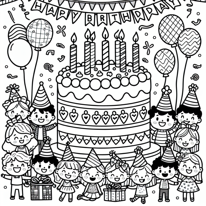 Coloring Page: Exciting Birthday Party Color Page for Kids