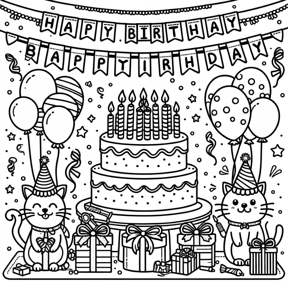 Coloring Page: Birthday Party Color Page for Kids