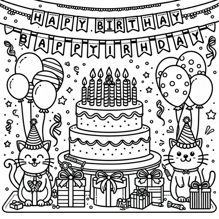 Coloring Page: Birthday Party Color Page for Kids