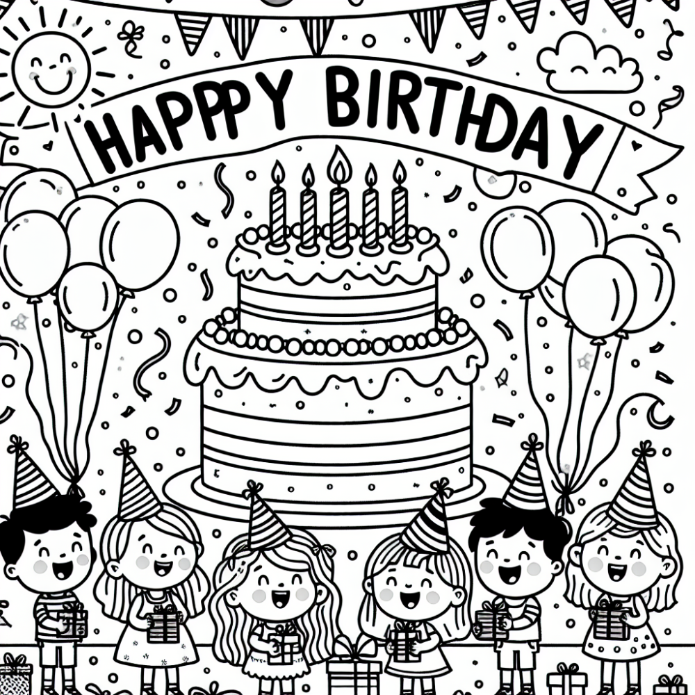 Coloring Page: Birthday Celebration Color Page for Kids