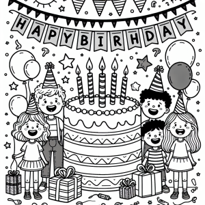 Coloring Page: Birthday Party Color Page for Kids