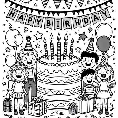 Coloring Page: Birthday Party Color Page for Kids
