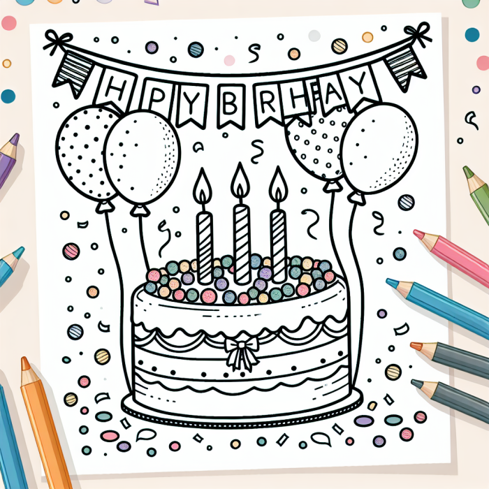 Coloring Page: Color Page for Kids: Festive Birthday Celebration