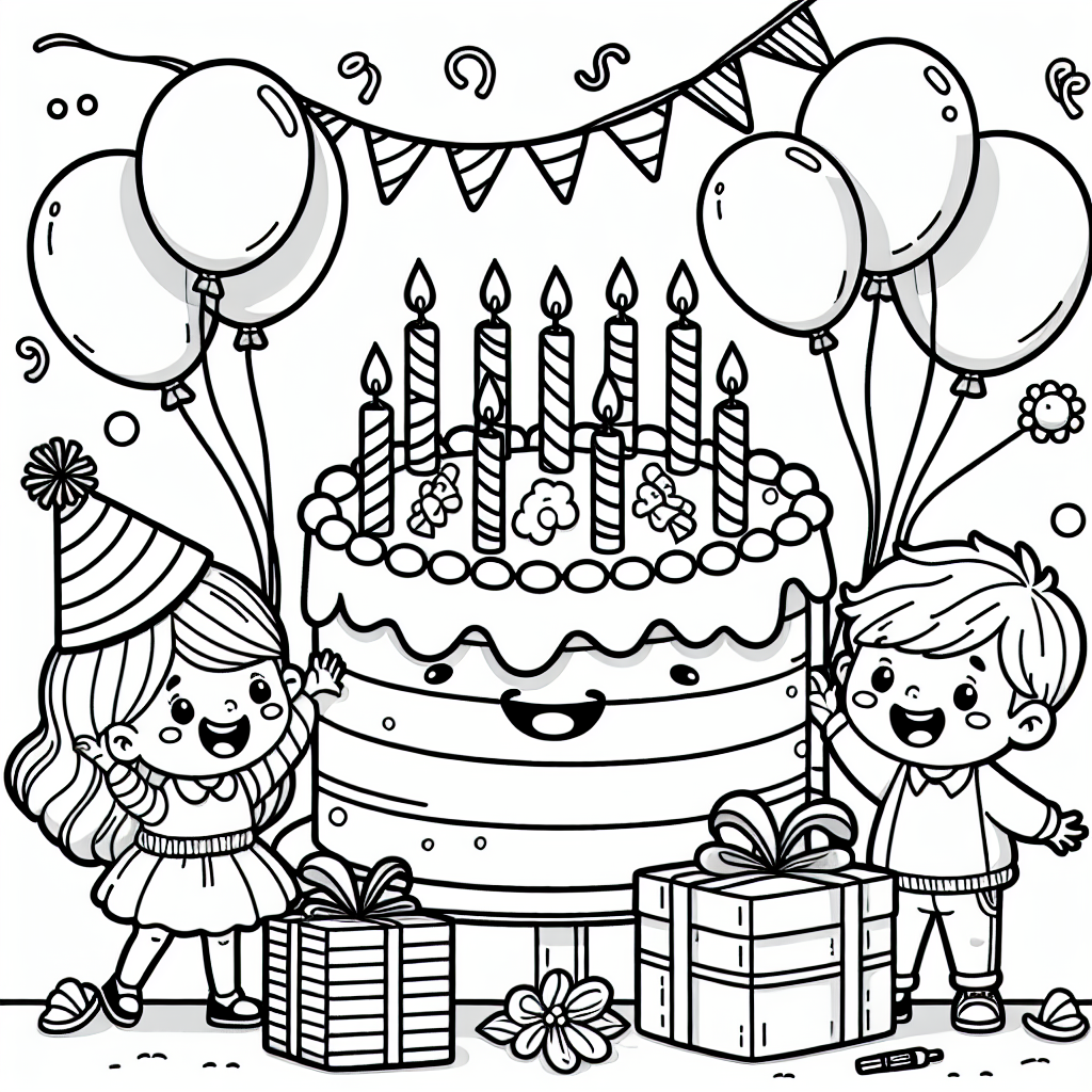 Coloring Page: Birthday Celebration Color Page for Kids