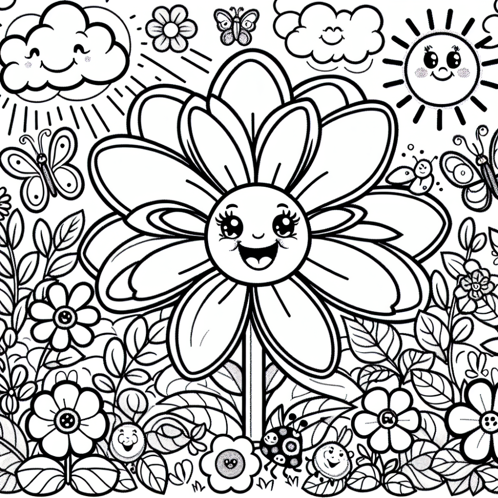 Coloring Page: Joyful Flower Color Page for Kids