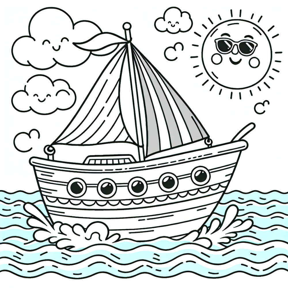 Coloring Page: Boat Adventure Color Page for Kids