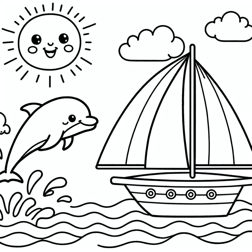 Coloring Page: Jumping Dolphin Color Page for Kids