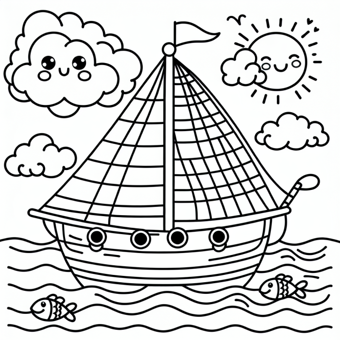 Coloring Page: Cheerful Sailboat Color Page for Kids
