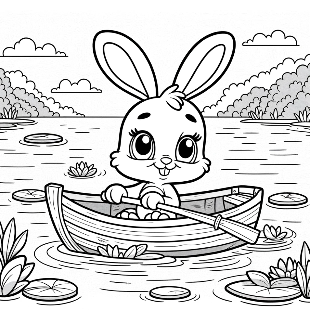 Coloring Page: Bunny Boat Adventure - Fun Color Page for Kids