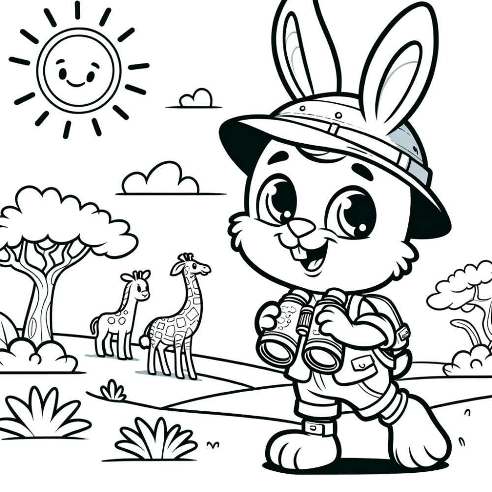 Coloring Page: Bunny Explorer Color Page for Kids - Discover Nature Fun