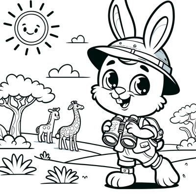 Coloring Page: Bunny Explorer Color Page for Kids - Discover Nature Fun