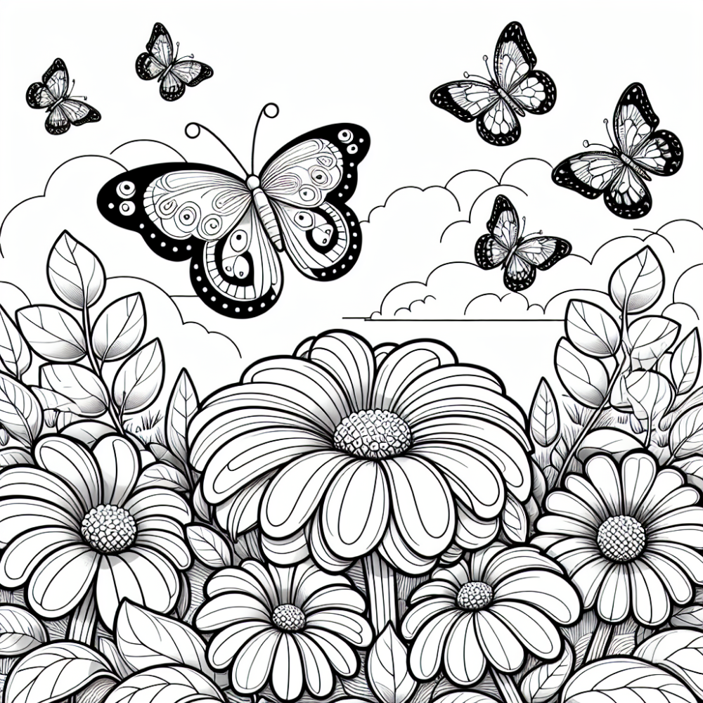 Coloring Page: Beautiful Butterfly and Flower Color Page for Kids