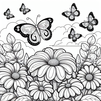 Coloring Page: Beautiful Butterfly and Flower Color Page for Kids