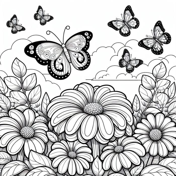 Coloring Page: Beautiful Butterfly and Flower Color Page for Kids